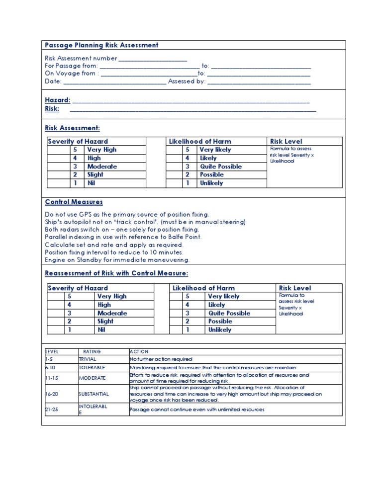 Passage Planning Risk Assessment Form | PDF