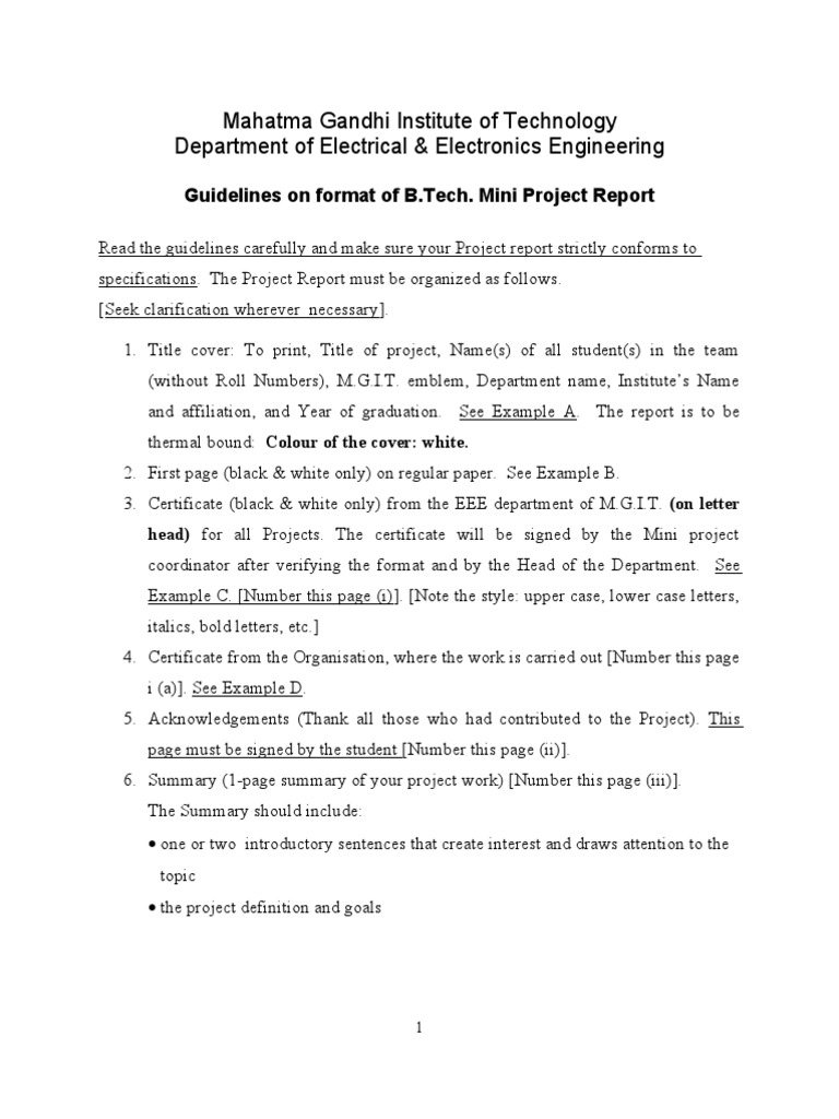Mini Project Project Report Format | PDF | Academic Degree | Electrical Engineering