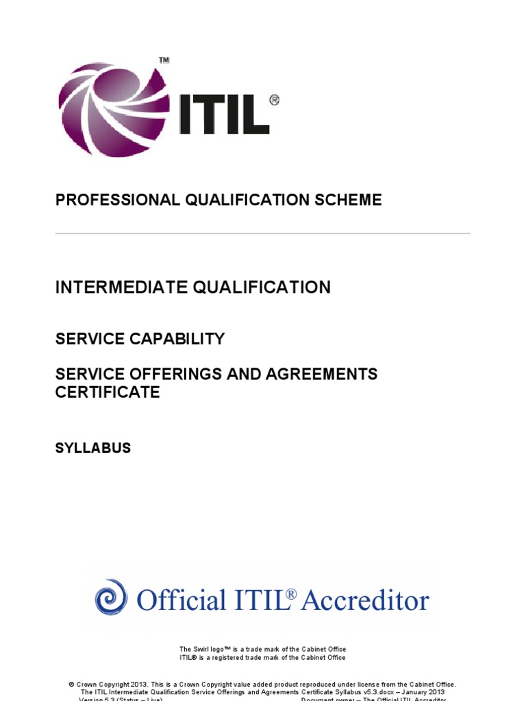 The ITIL Intermediate Qualification Service Offerings and Agreements ...