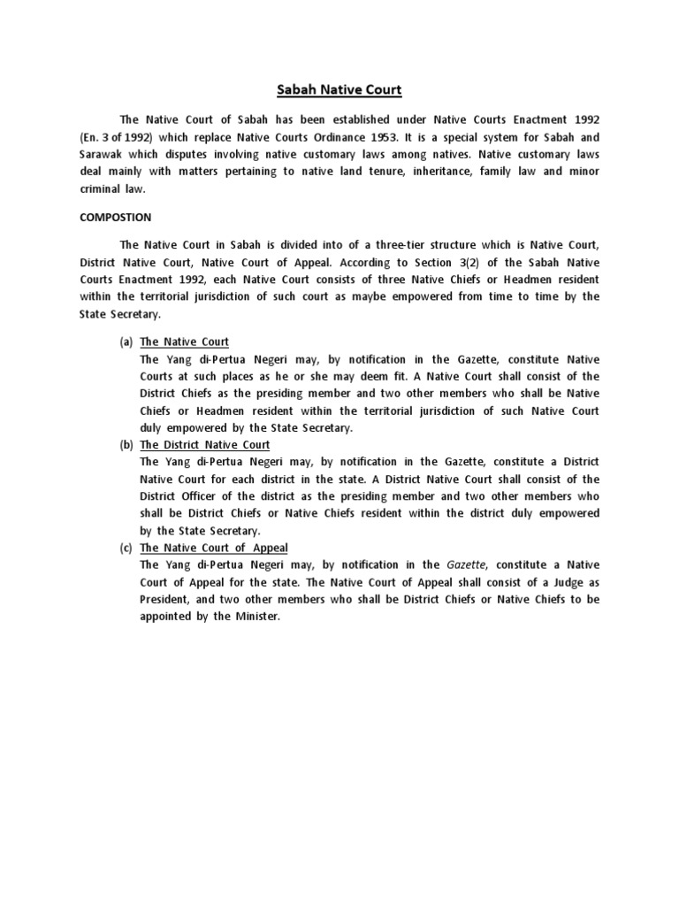 Sabah Native Court | PDF | Constitutional Law | Government Institutions