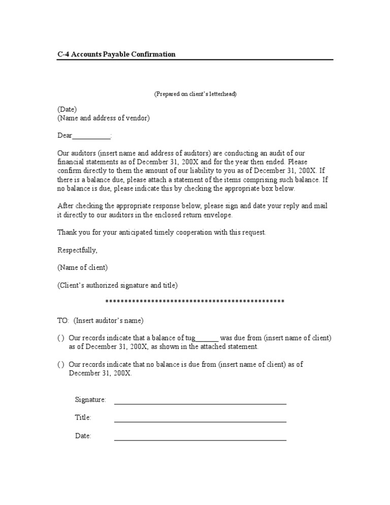 C-4 Accounts Payable Confirmation: (Prepared On Client's Letterhead) | PDF
