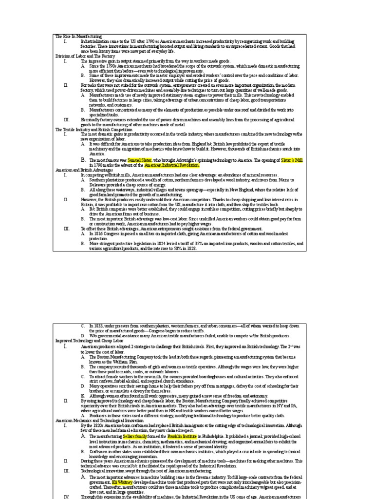 America's History Chapter 10: The Economic Revolution, 1820-1860 | PDF ...