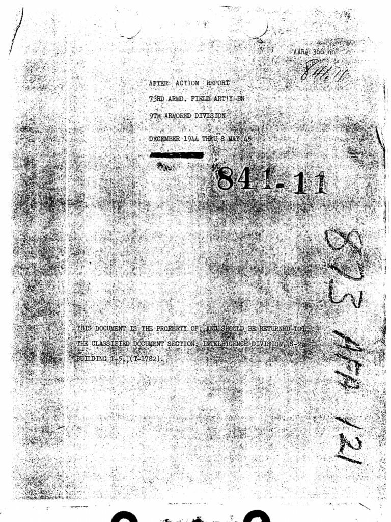 AAR 73rd Armored Field Artillery Battalion, 9th Armored Division ...