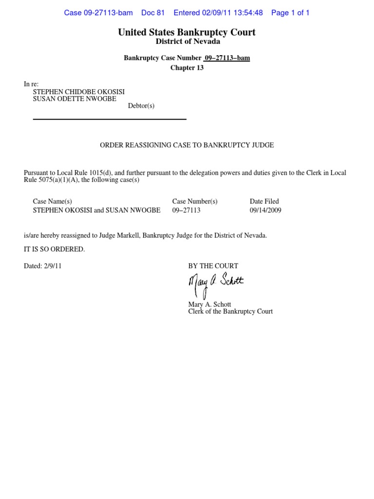 Bankruptcy Case Reassignment Order | PDF | Bankruptcy | Business Law