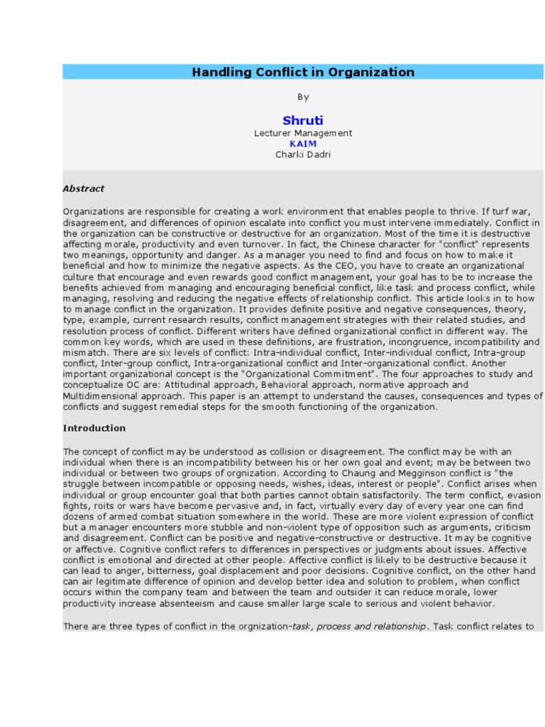 Conflict | PDF | Conflict (Process) | Affect (Psychology)