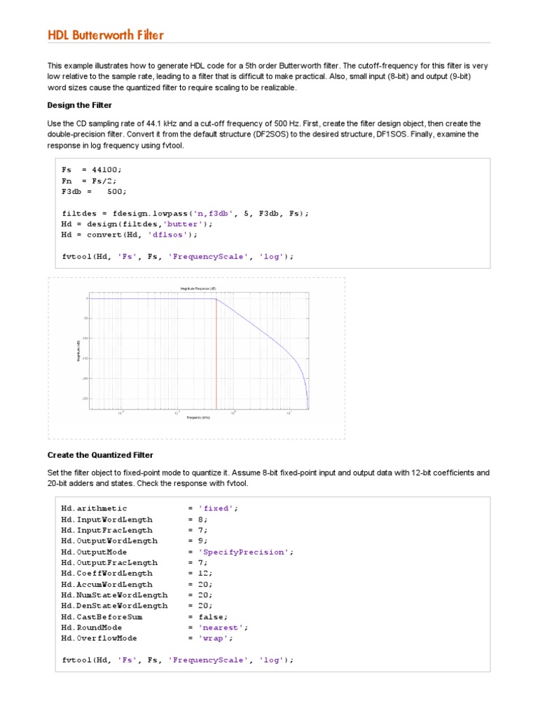 HDL Butterworth Filter - MATLAB & Simulink Example - MathWorks India | PDF | Hardware ...