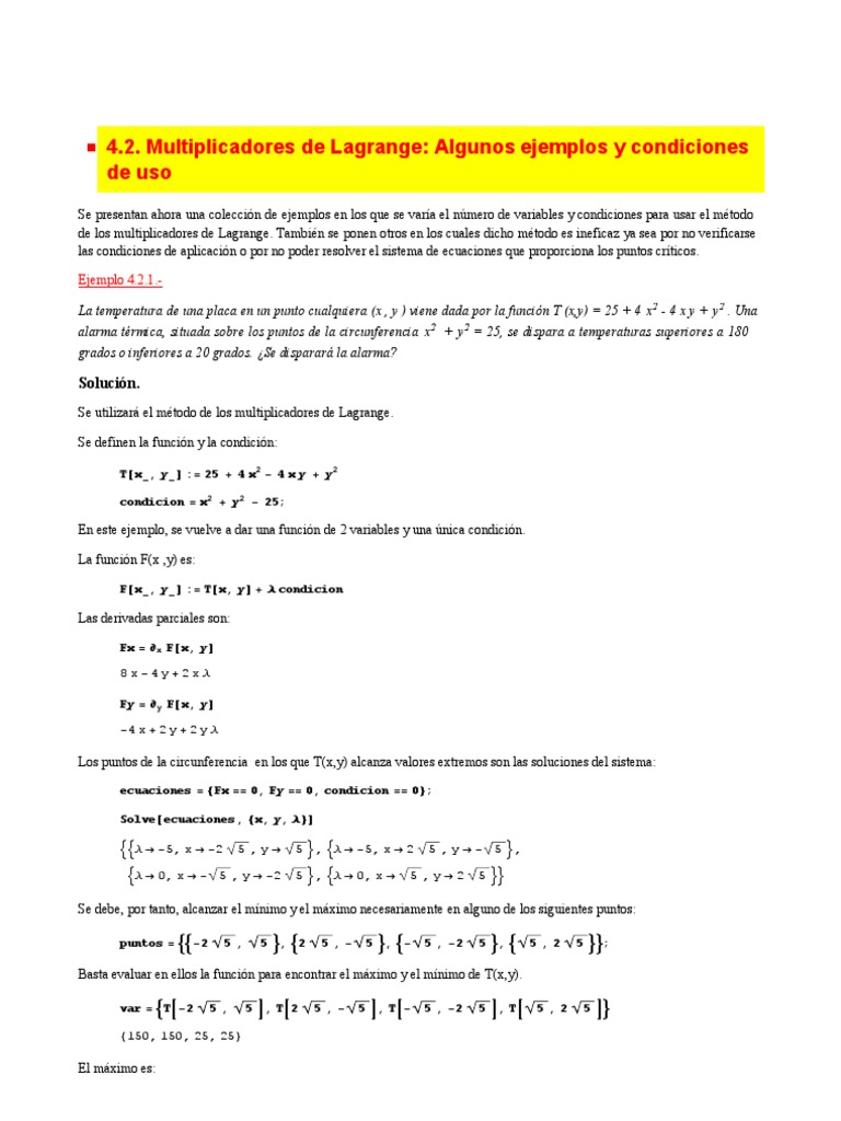 Multiplicadores de Lagrange | PDF | Ecuación diferencial parcial | Función (Matemáticas)