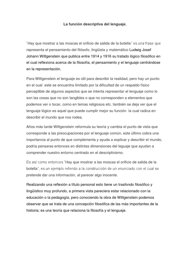 La función descriptiva del lenguaje | Ludwig Wittgenstein | Teoría
