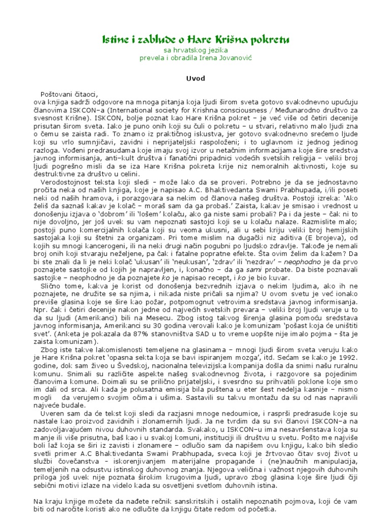 Hare Krisna Pokret Istine I Zablude | PDF