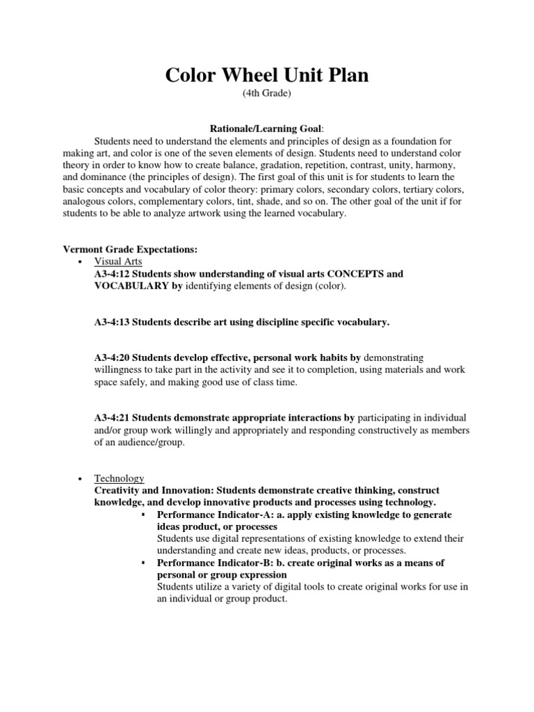 Color Wheel Unit Plan | PDF | Design | Classroom