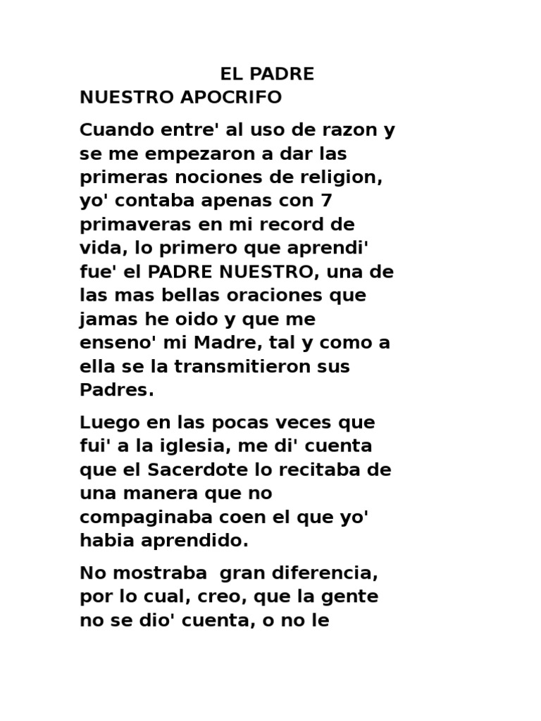 El Padre Nuestro Apocrifo | PDF | orador del Señor | Religión y creencia
