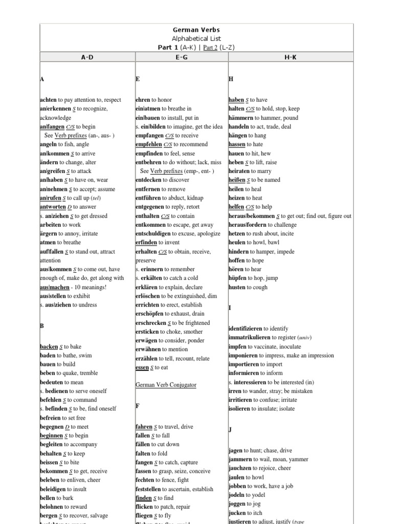 German Verbs | PDF | Semantic Units | Onomastics