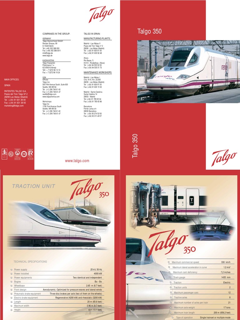Talgo 350 English | PDF | Passenger Car (Rail) | Suspension (Vehicle)