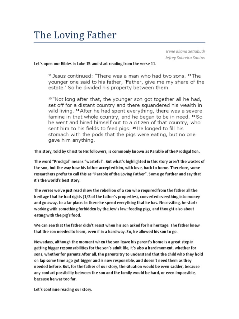 The Loving Father | PDF | Forgiveness | Jesus