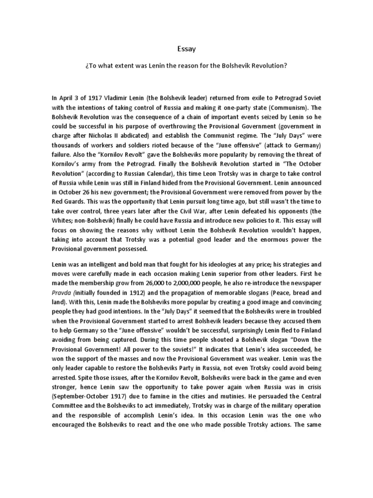 Essay Bolshevik Revolution | PDF | Vladimir Lenin | Leon Trotsky