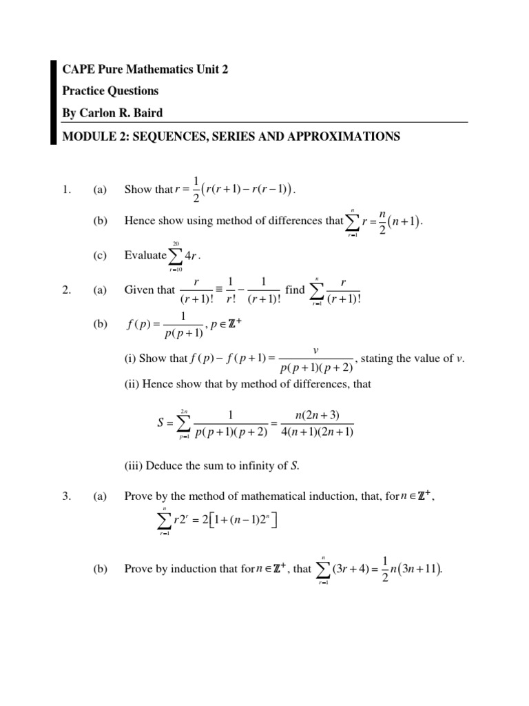 Cape Pure Mathematics Unit 2module 2: Sequences, Series and ...