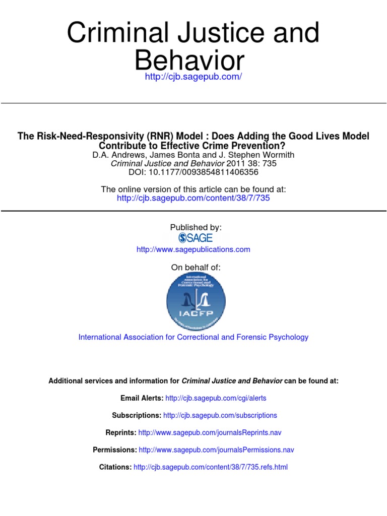 The Risk Need Responsivity RNR Model Does Adding The Good Lives Model ...