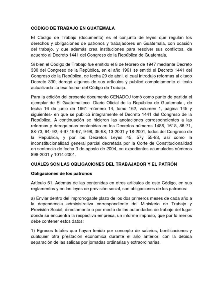 Código de Trabajo de Guatemala 2025 | PDF | Mujer | Guatemala