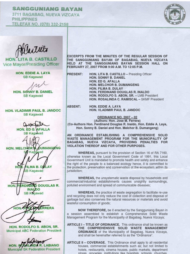 Comprehensive Solid Waste Management Ordinance | Waste Management ...