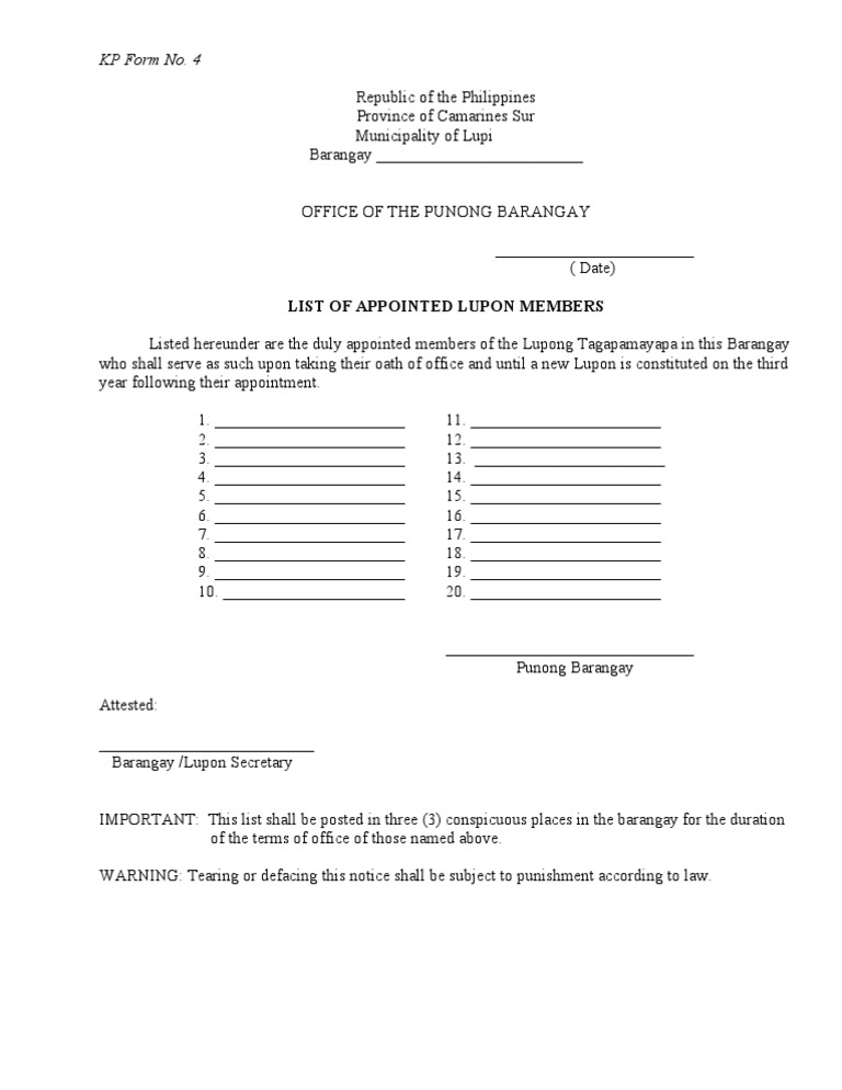 KP Form No. 4 | PDF