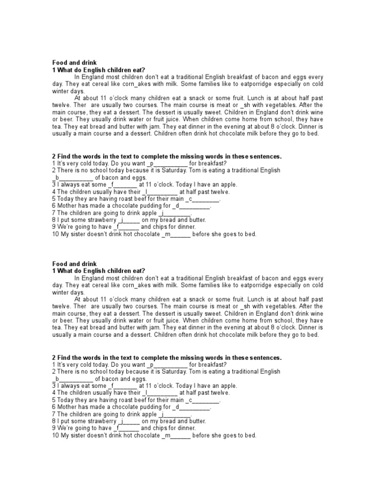 What English Children Eat | PDF | Lunch | Desserts