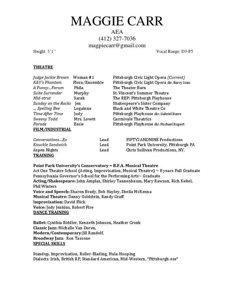 Maggie Carr Theatre and Film Resume | PDF