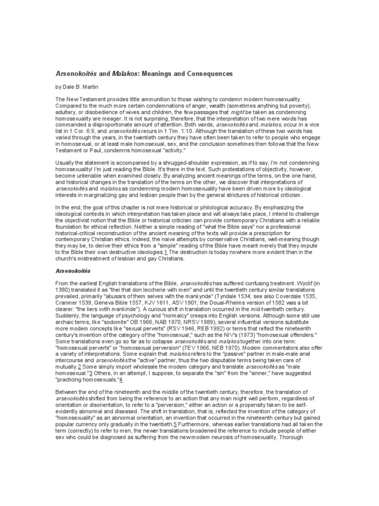 Arsenokoités and Malakos | PDF | Femininity | Homosexuality