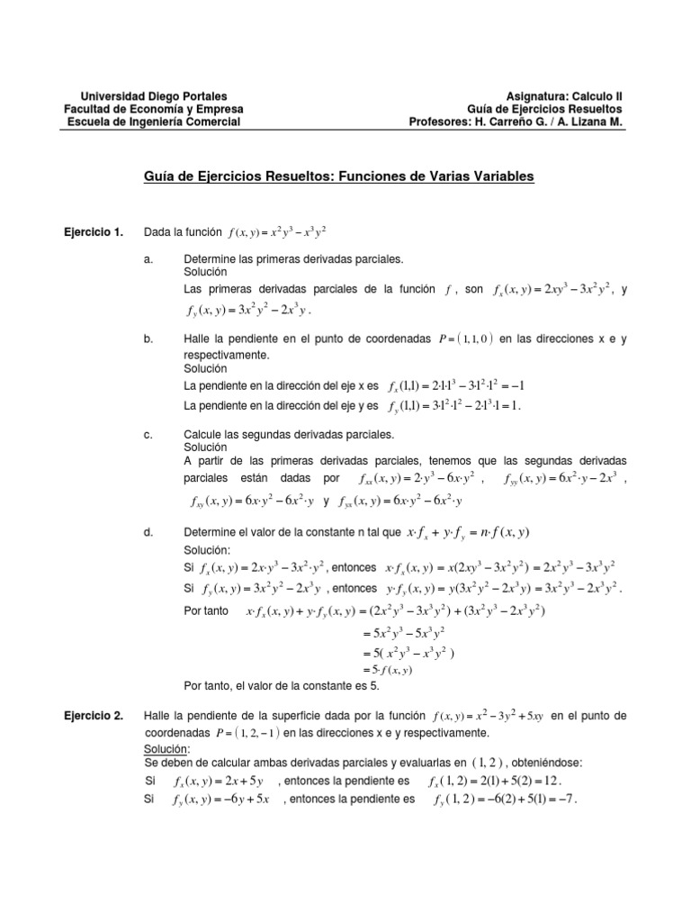 Ejercicios Resueltos. Funciones de Varias Variables | PDF | Derivado | Calculo diferencial