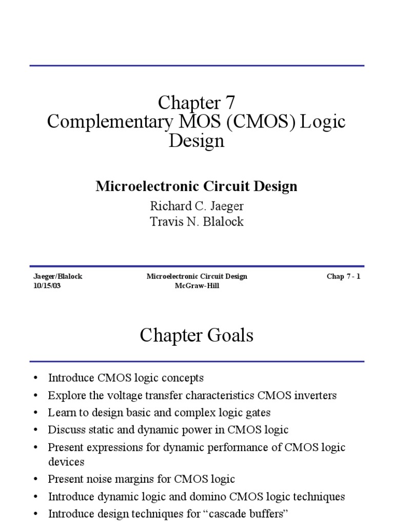 Chap7-Complementary MOS (CMOS) Logic Design | PDF | Cmos | Mosfet