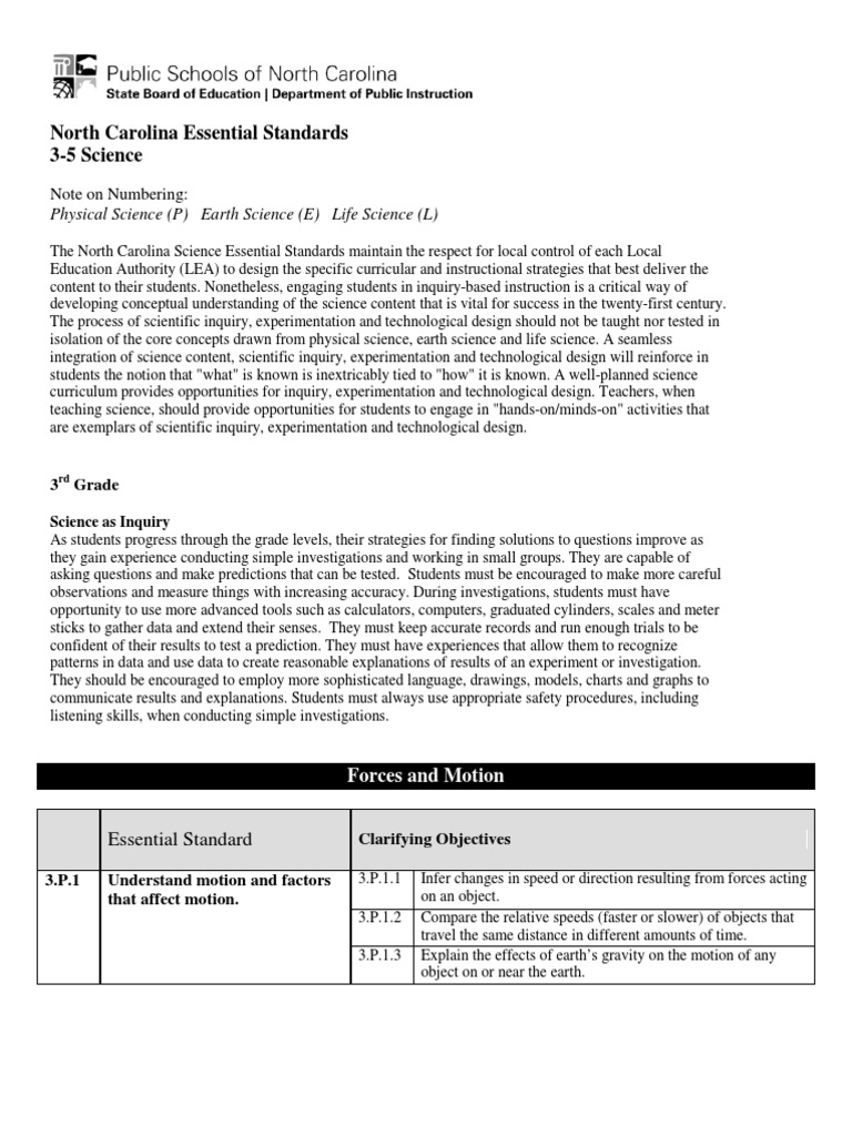 NC 3-5 Science Essential Standards | PDF | Weather | Earth