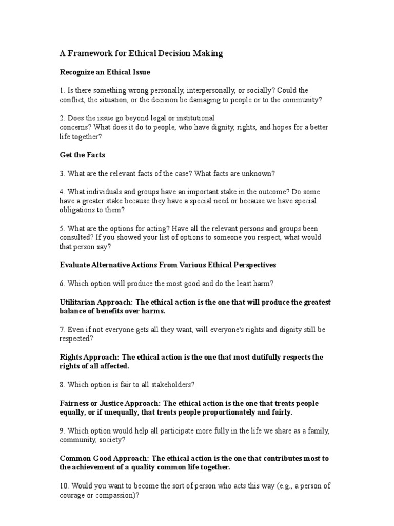 A Framework For Ethical Decision Making | PDF | Rights | Justice