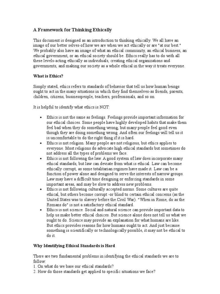 A Framework For Thinking Ethically | PDF | Virtue | Compassion