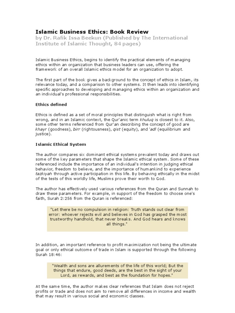 Islamic Business Ethics Overview | PDF | Corporate Social ...