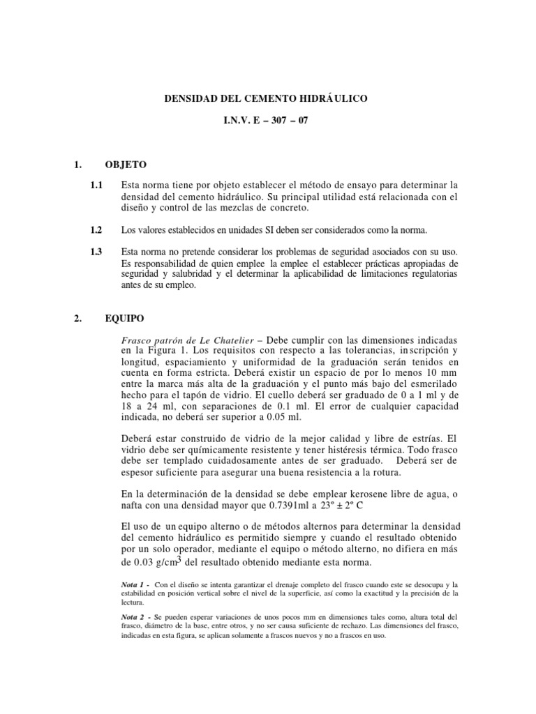 Norma INV E-307-07 | PDF | Densidad | Cemento