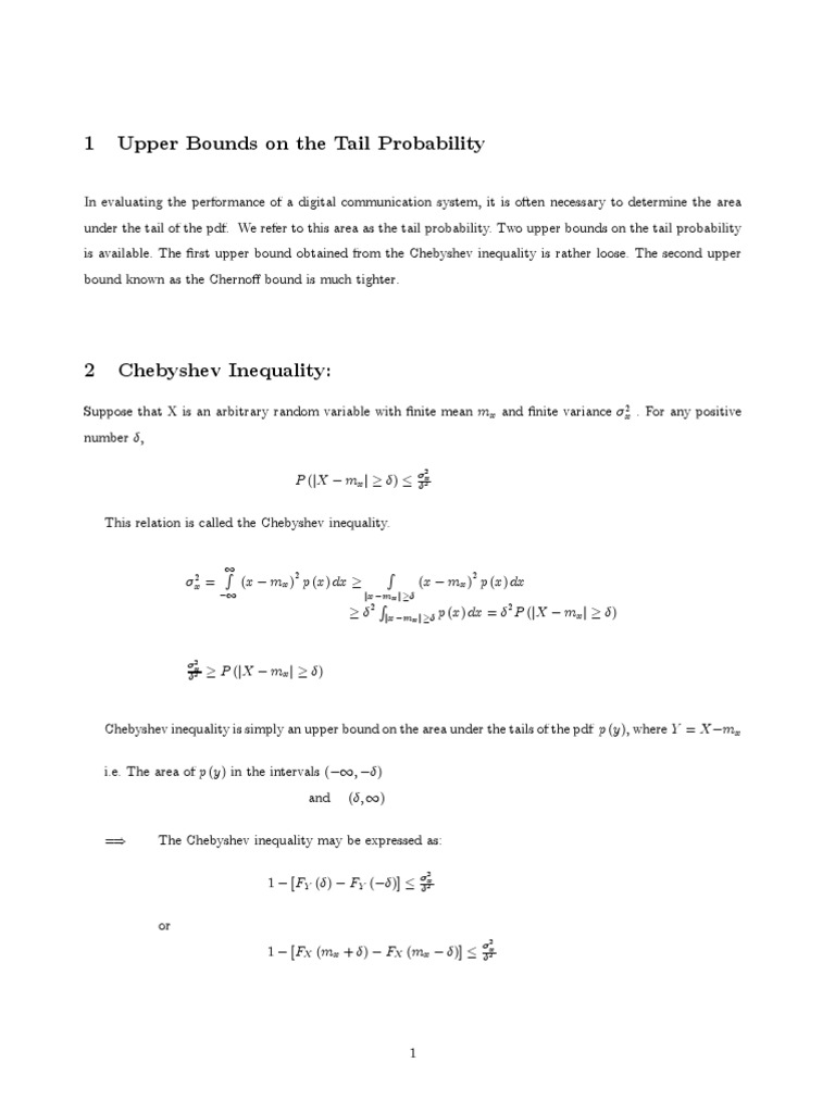 1 Upper Bounds On The Tail Probability | PDF | Expected Value | Variance