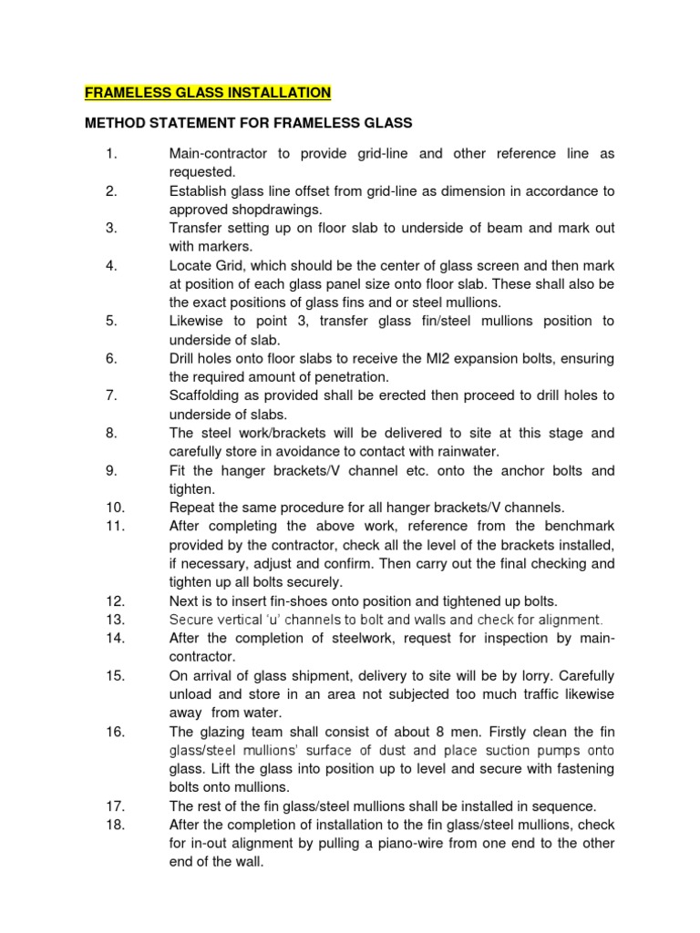 Frameless Glass Installation | PDF | Scaffolding | Shelf Life