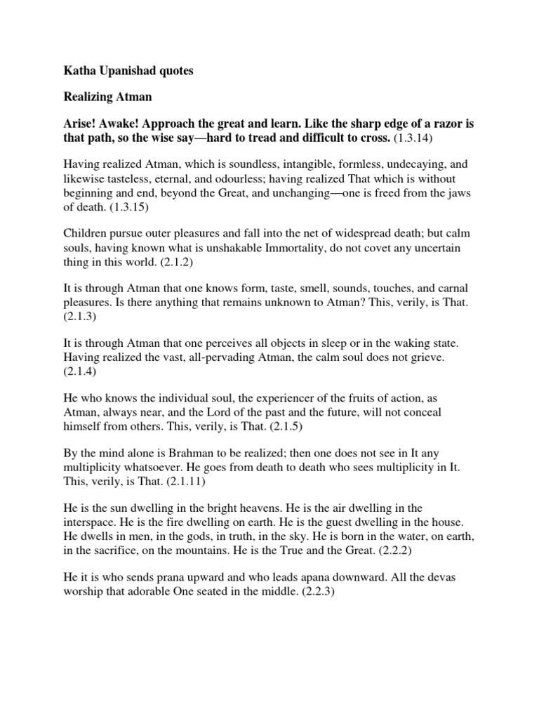 Katha Upanishad - Realizing Atman Quotes | PDF