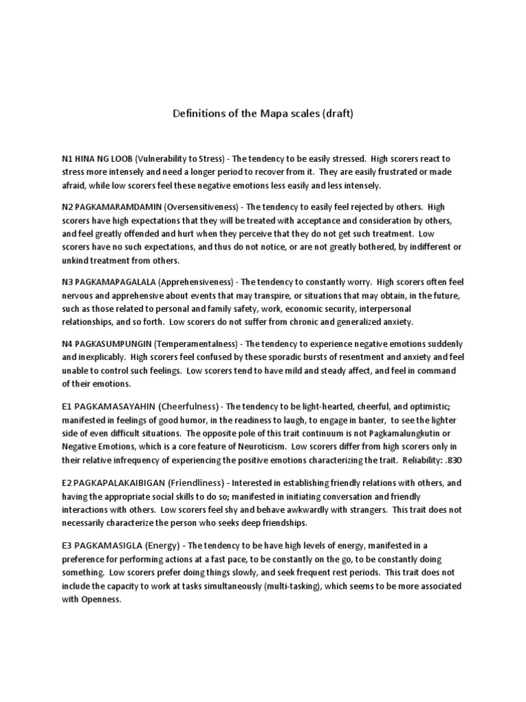 Definitions Mapa Scales Draft (Jul 4 2013) | PDF | Goal | Emotions