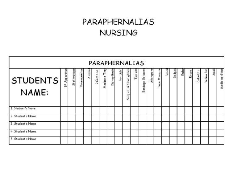 Nursing Paraphernalias | PDF | Tools | Stationery