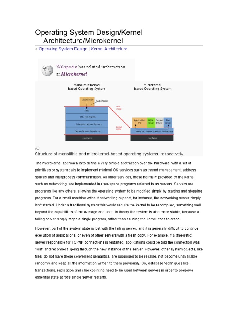 Operating System Designkernel Architecturemicrokernel Wikipedia Pdf Kernel Operating 