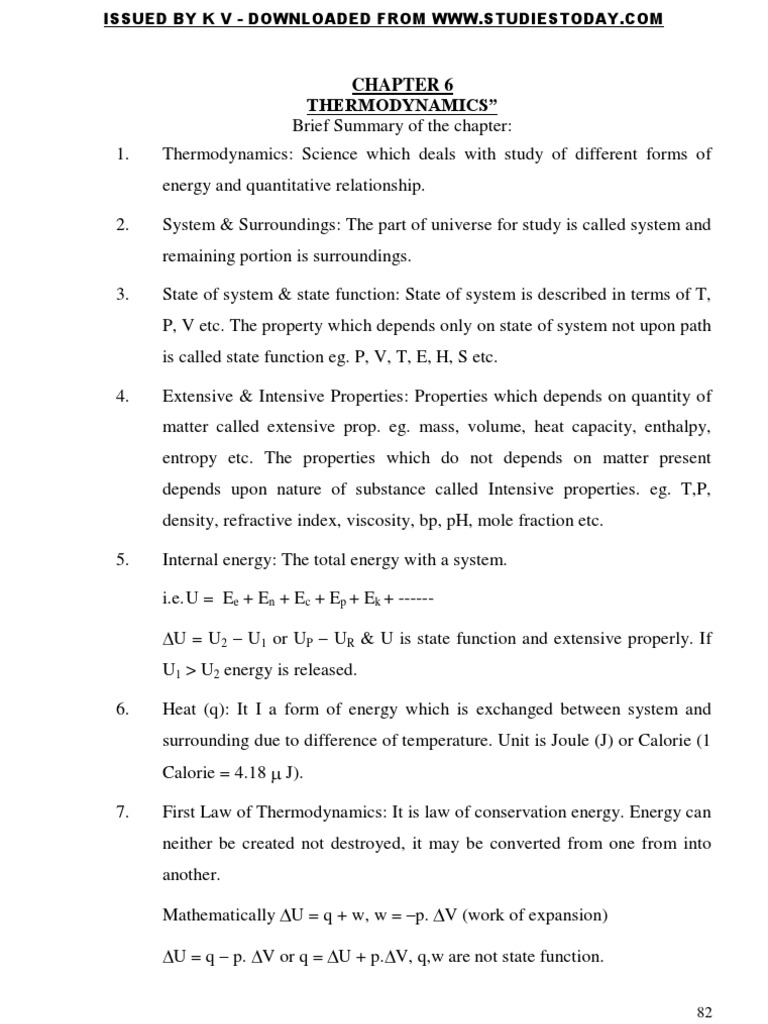 Thermodynamics Chapter | PDF | Entropy | Enthalpy