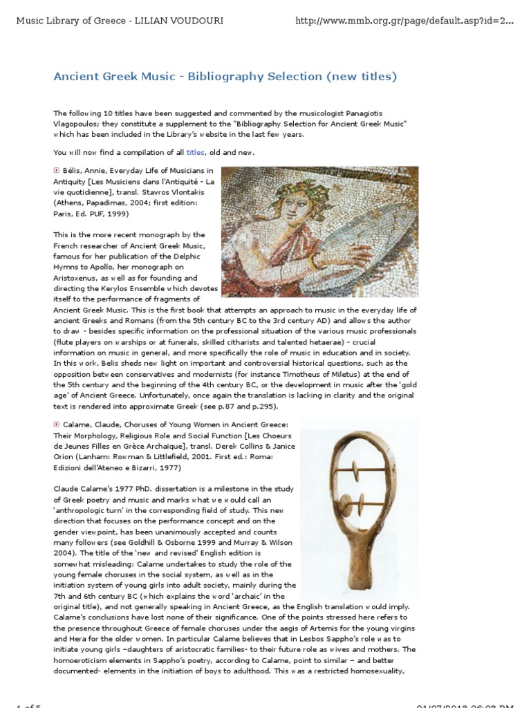 Annotated Bibliography of Sources on Ancient Greek Music from the Music ...
