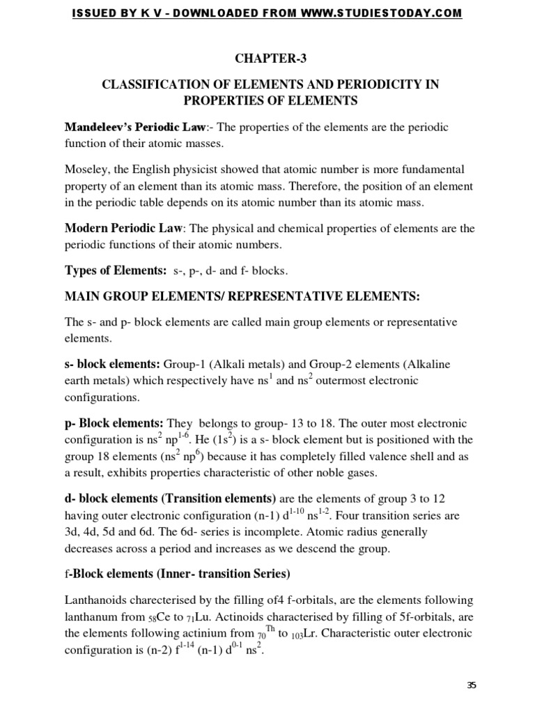 Classification of Elements and Periodicity in Properties of Elements ...
