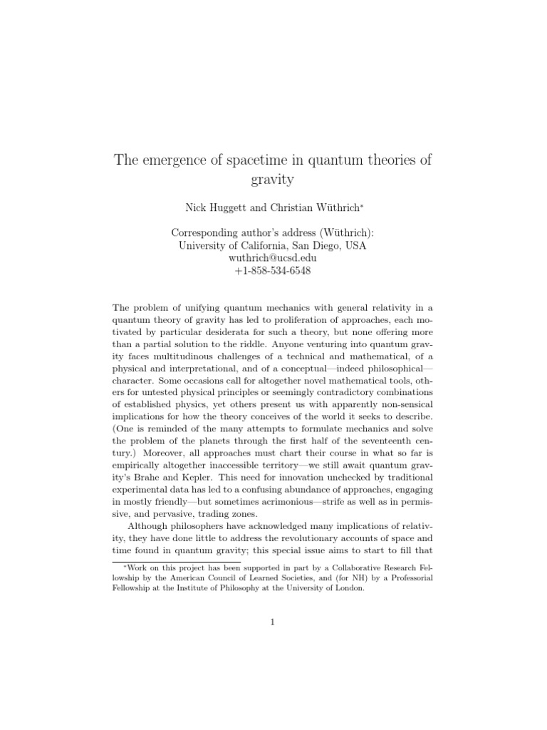 Huggett, Nick and Wuthrich, Christian (2013) The Emergence of Spacetime ...