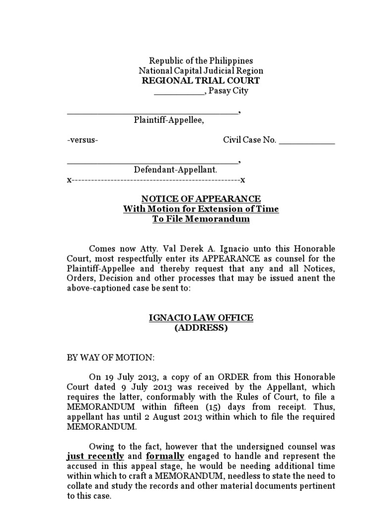 Blank Entry of Appearance With Motion For Extension | PDF | Public Law ...
