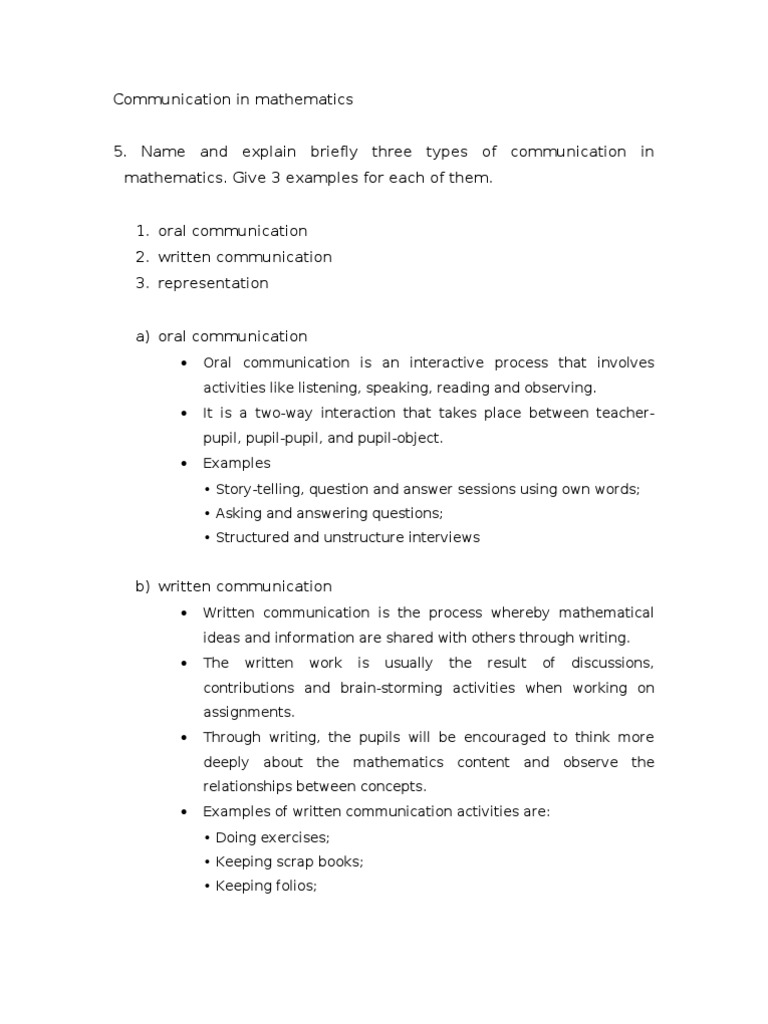 Types of Communication in Mathematics | PDF | Representation (Arts ...