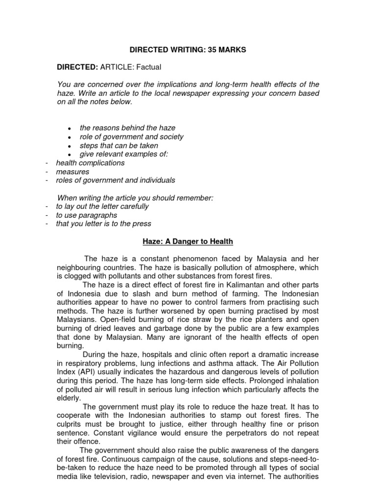 Directed Writing: 35 Marks Directed: Article: Factual | PDF | Helen ...