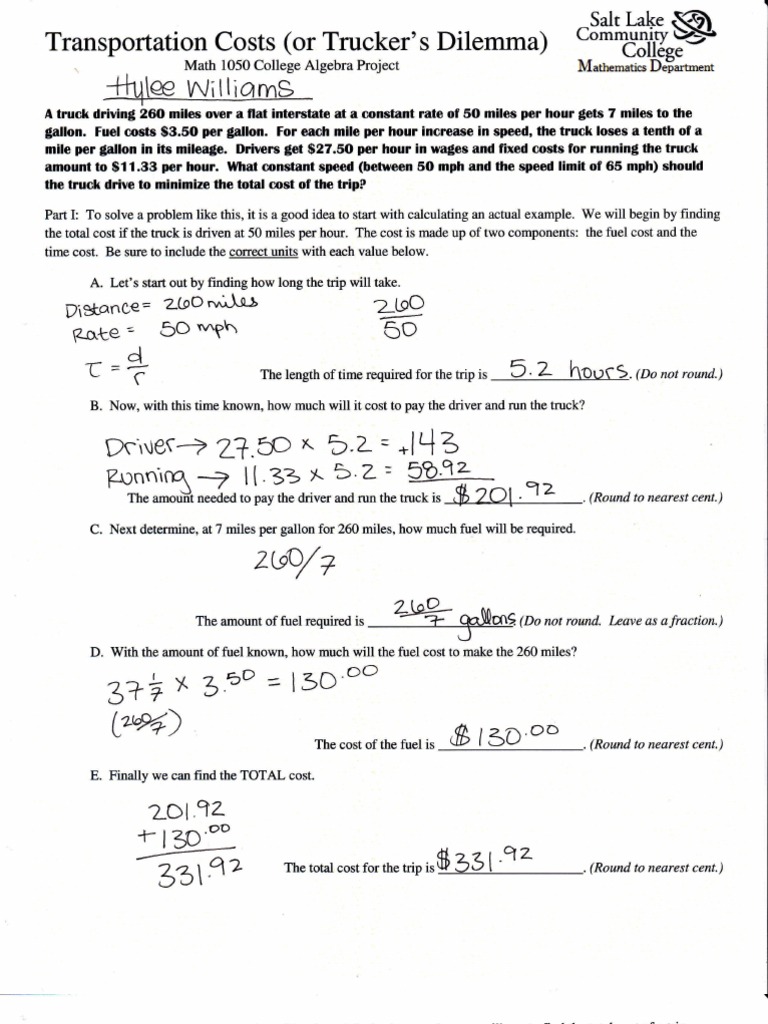 Math Project New | PDF | Fuel Economy In Automobiles | Truck