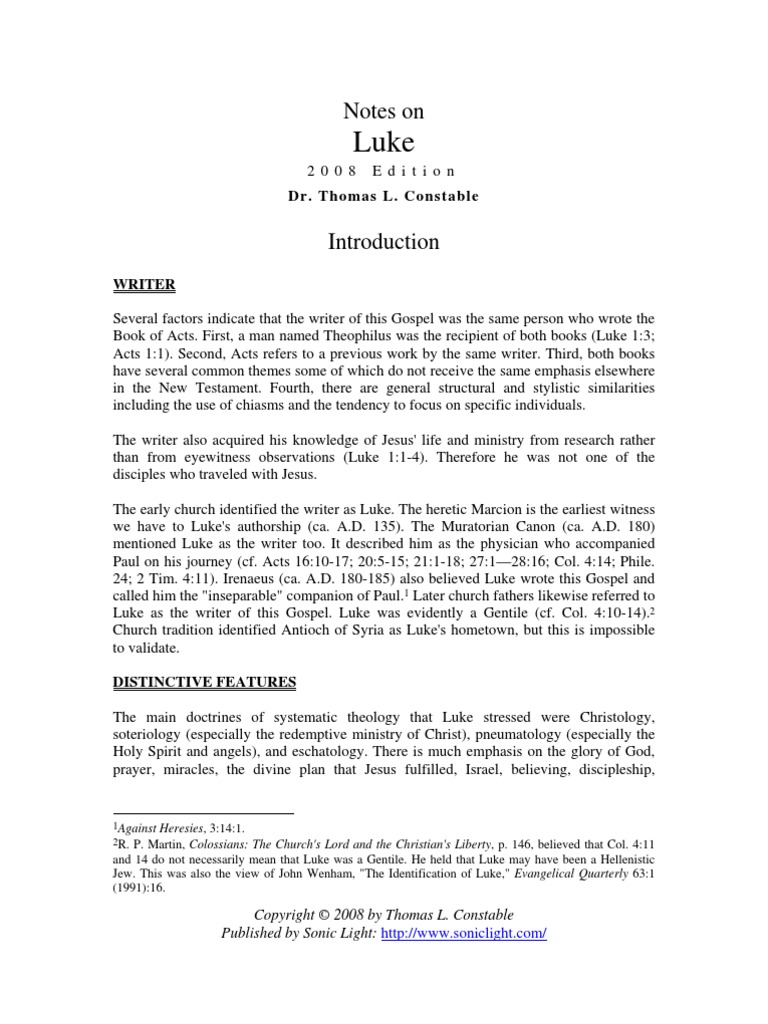 Notes On: Dr. Thomas L. Constable | PDF | Gospel Of Luke | Acts Of The ...