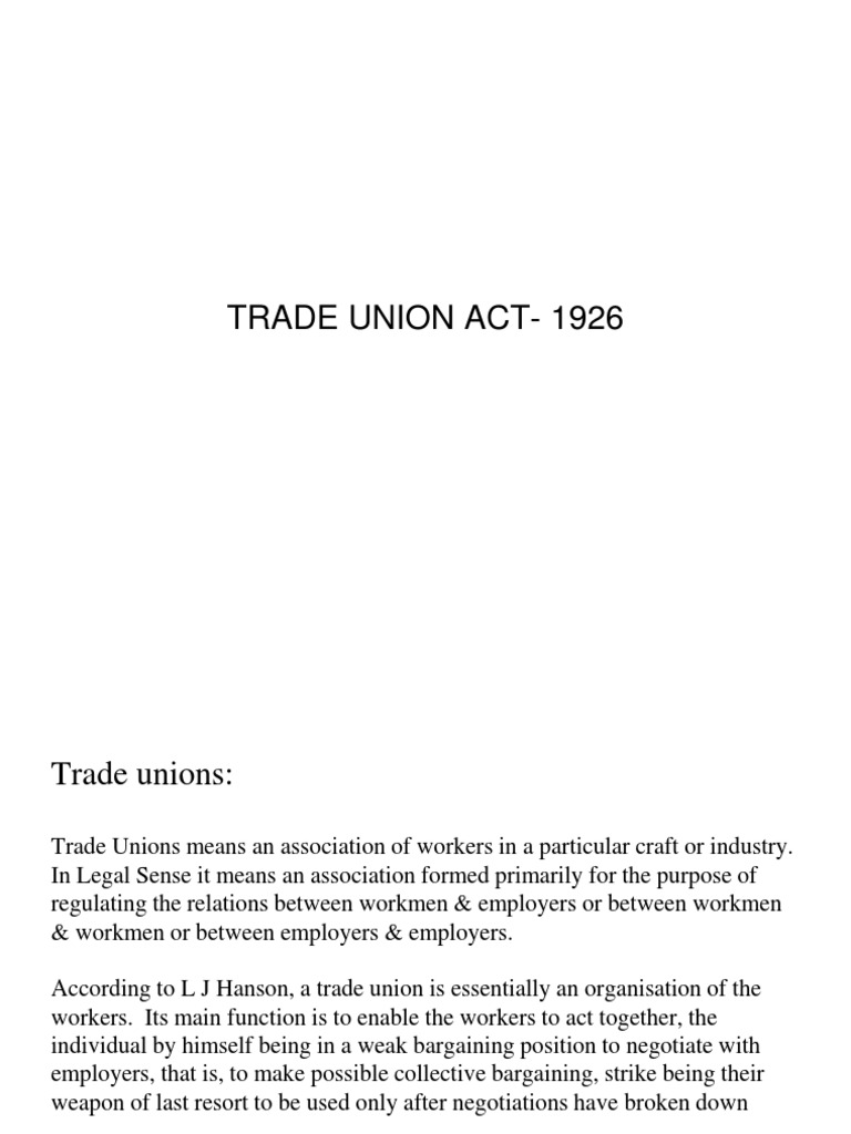 Trade Union Act 1926 | PDF | Collective Bargaining | Trade Union